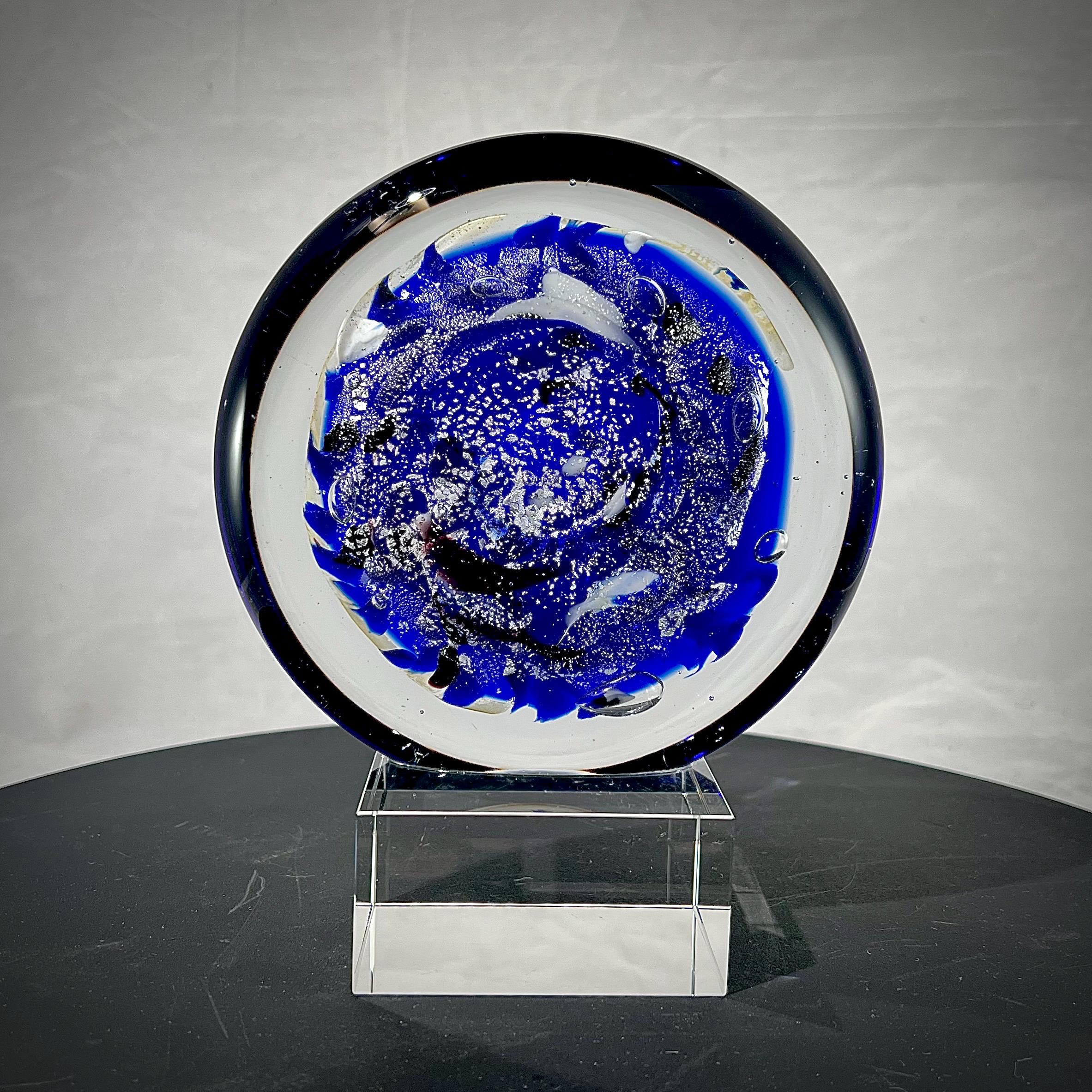 Space Disc Art Glass Award With Custom Engraving Plate - Hand Blown ...