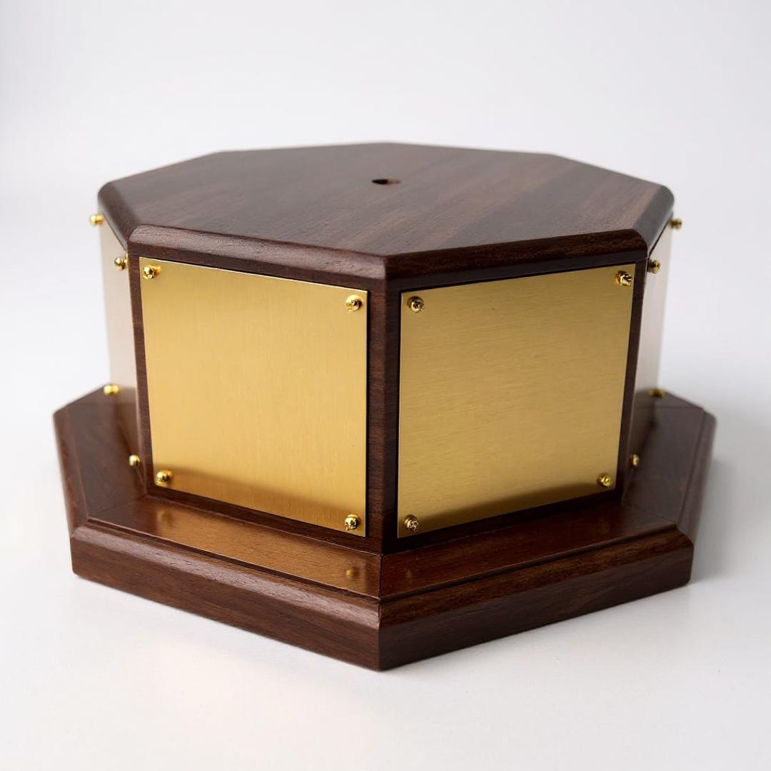 Wood Trophy Base Engraved Round Trophy Base With Gold Brass Plates ...