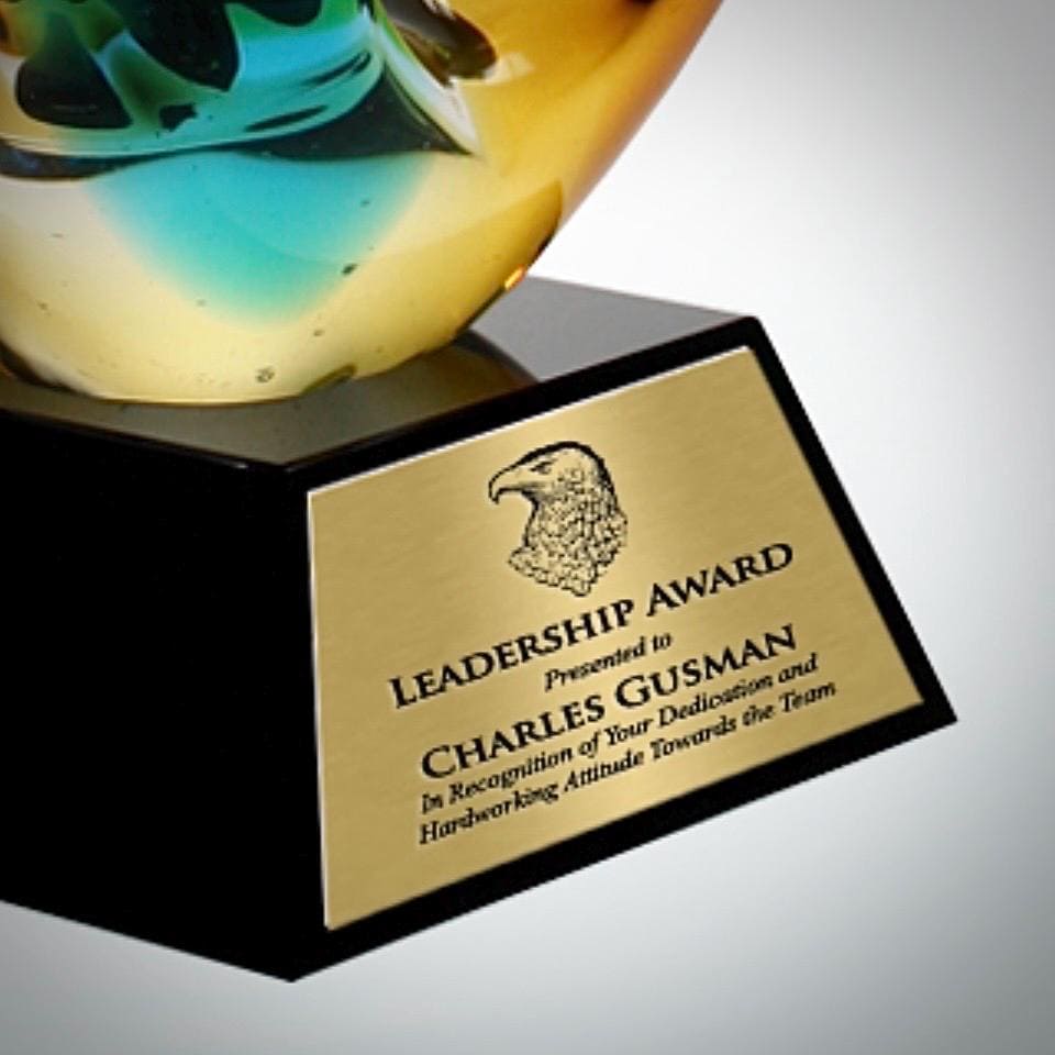 The Tripod Orange Blue Green Art Glass Corporate Award - Personalized ...