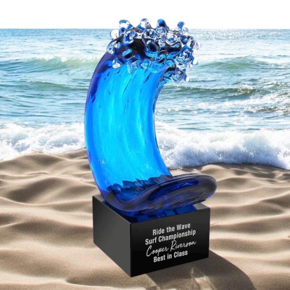 Aqua Wave Blue Art Glass Water Award, Personalized Artistic Hand Blown ...