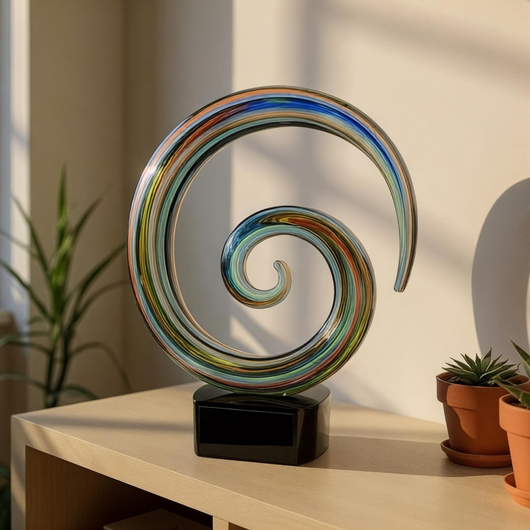 Decorative Desktop Award, Personalized Swirl Hand Blown Glass Sculpture ...