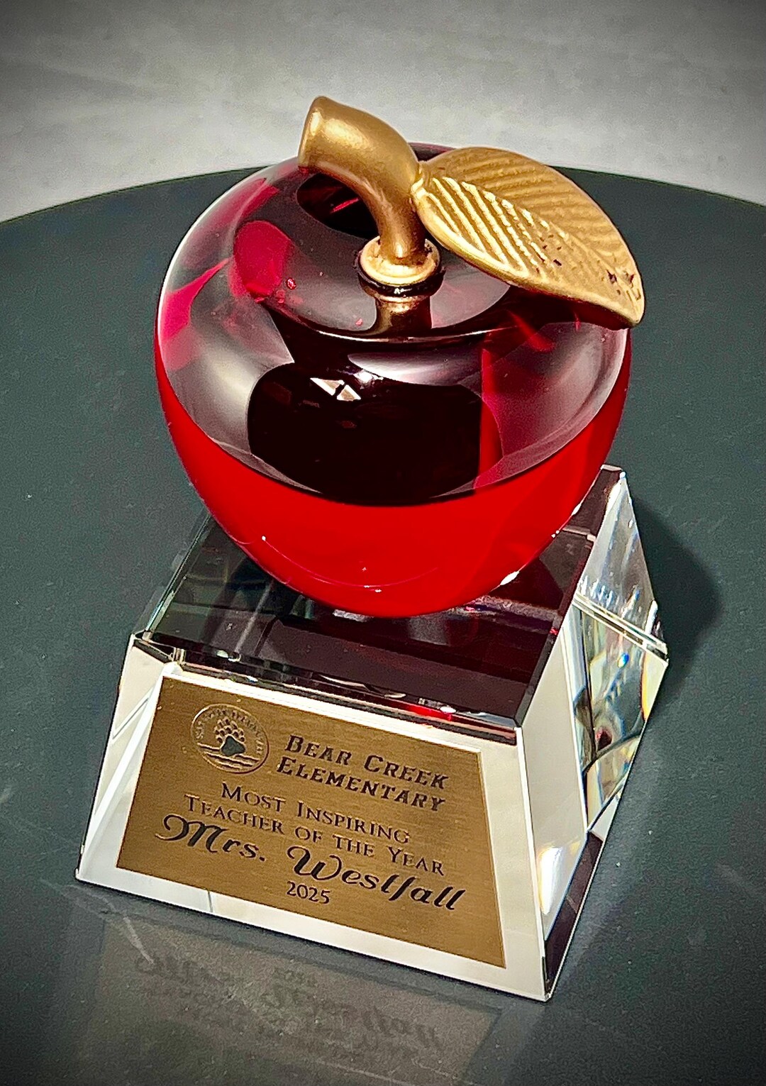 Teacher's Appreciation Gift - Crystal Red Apple on Clear Crystal Base ...