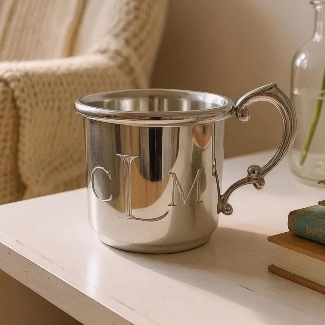Silver Baby Cup, Shiny Silver Pewter, Baby’s First Birthday Cup ...