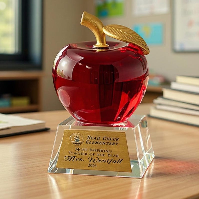 Teacher's Appreciation Gift, Crystal Red Apple on Clear Crystal Base ...
