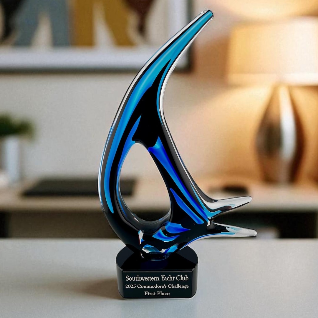 Glass Award Blue Sailboat Art Glass Corporate Award Personalized ...