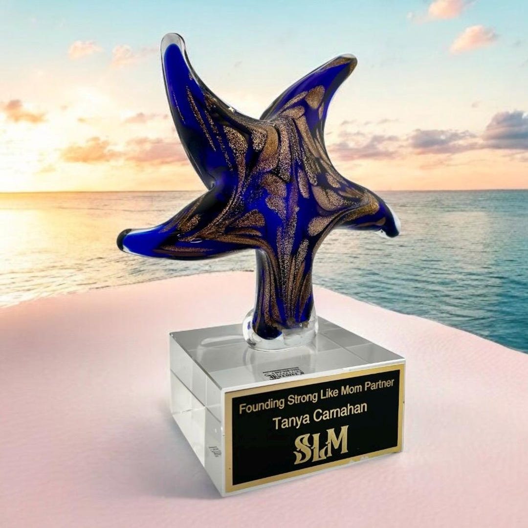 Golden Blue Starfish Art Glass Award - Personalized Artistic Hand Blown Glass Award With ...