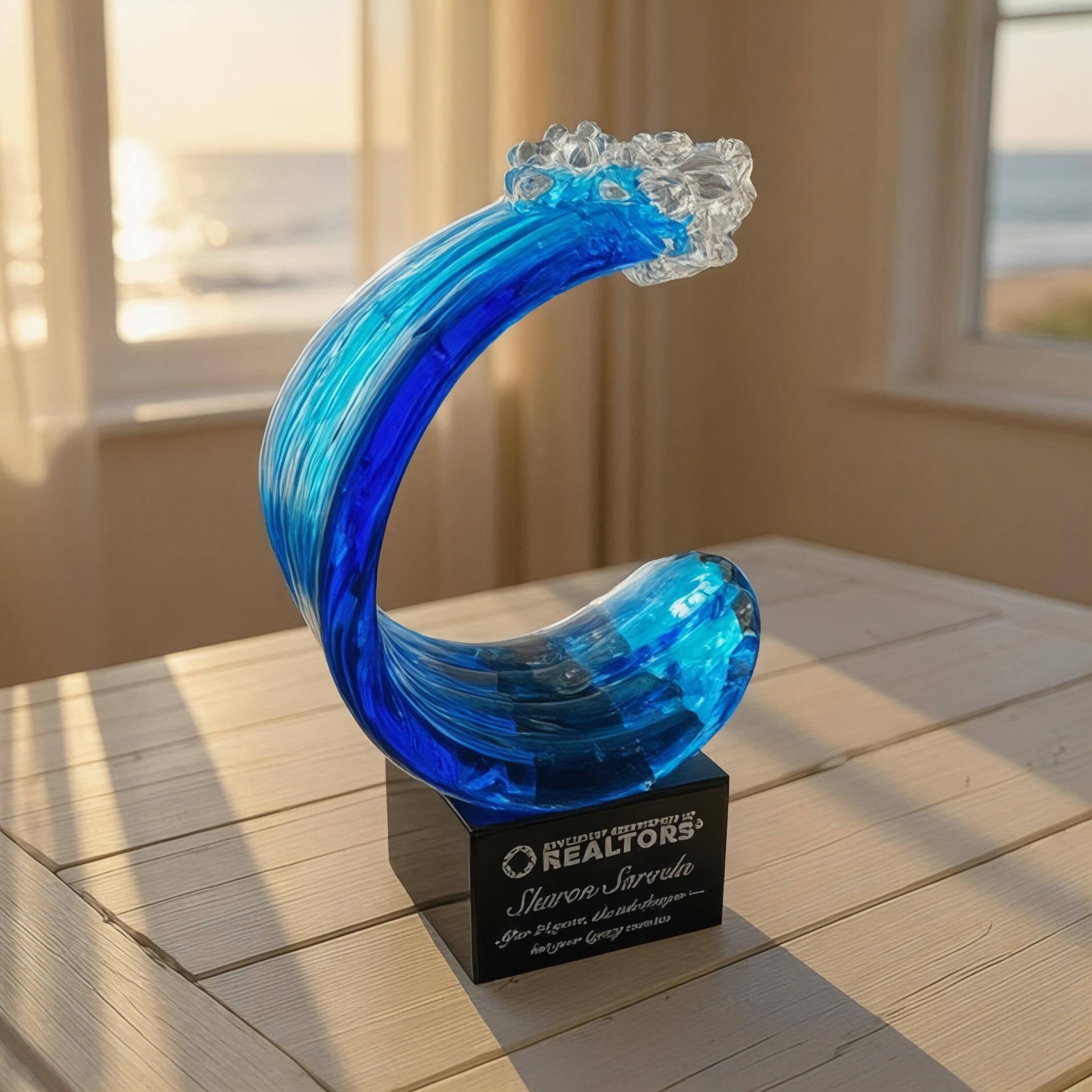 Aqua Wave Blue Art Glass Water Award, Personalized Artistic Hand Blown ...