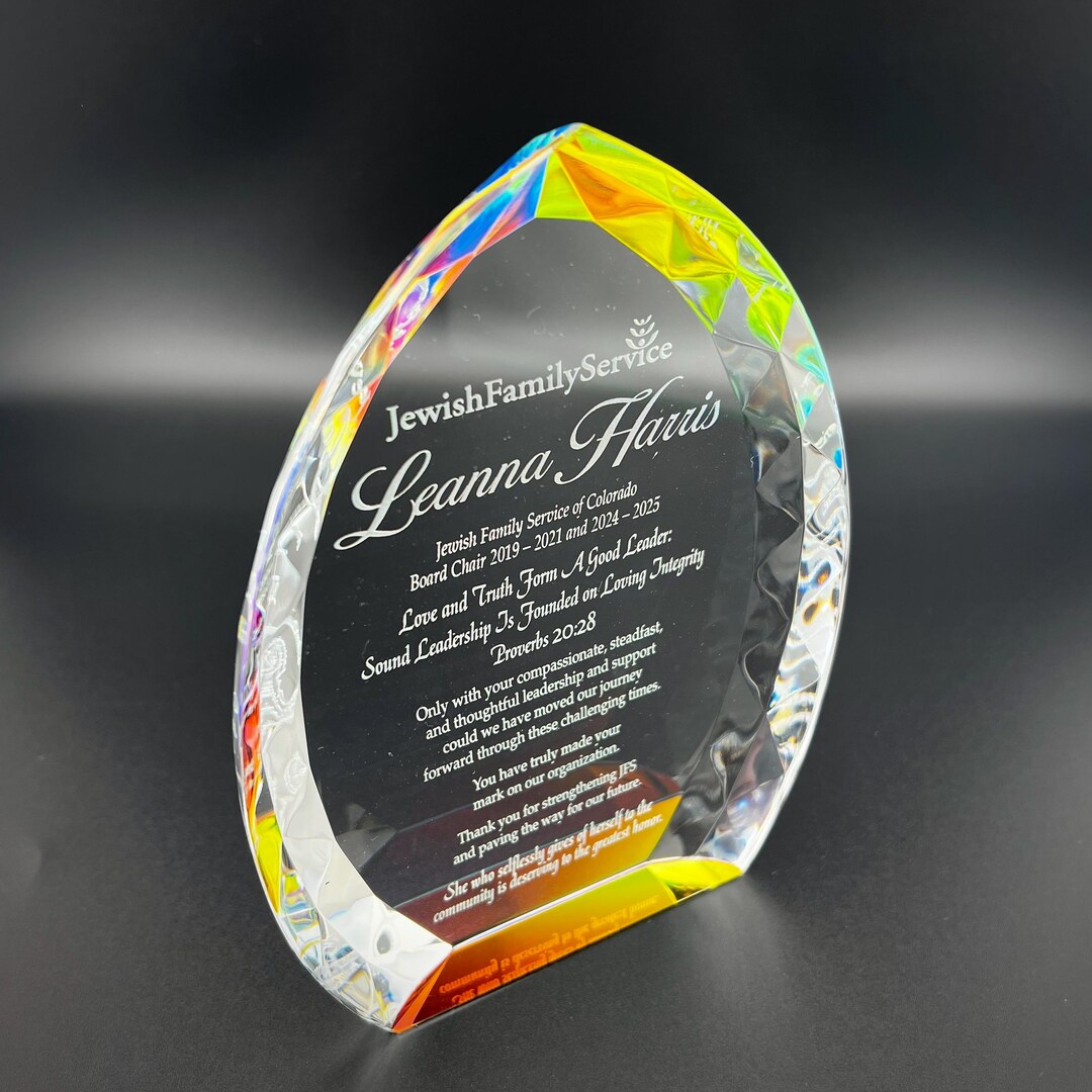 Crystal Jewel Award With Rainbow Edge, Custom Engraved Corporate ...