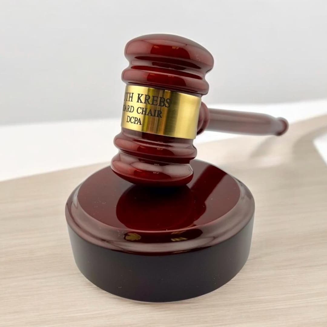 Rosewood Judges Gavel With Custom Engraved Brass Plate, 10” Rosewood ...
