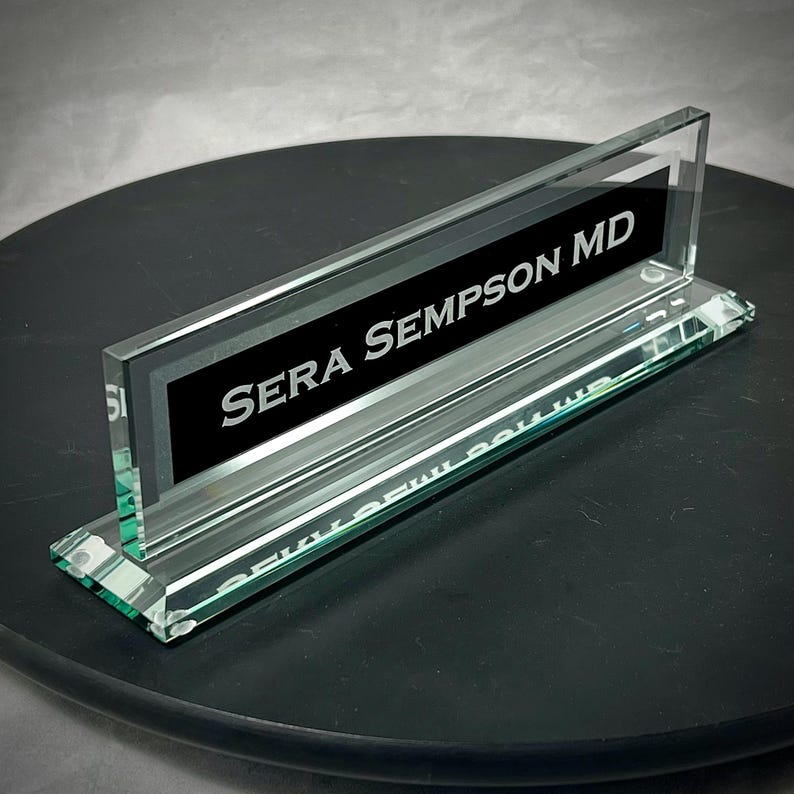 10” Jade Glass Desk Name Sign - Glass Name Plate - Desktop Name ...