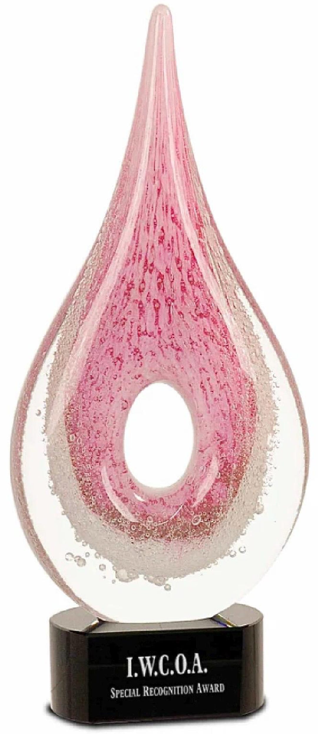 Pink Raindrop Glass Sculpture Award, Personalized Pink Raindrop Shaped ...