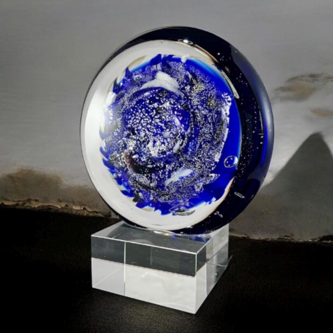 Space Disc Art Glass Award With Custom Engraving Plate - Hand Blown ...