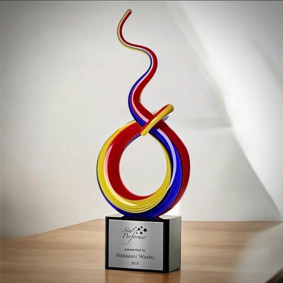 Retro Sugar Pull Art Glass Corporate Award, Personalized Artistic Glass ...