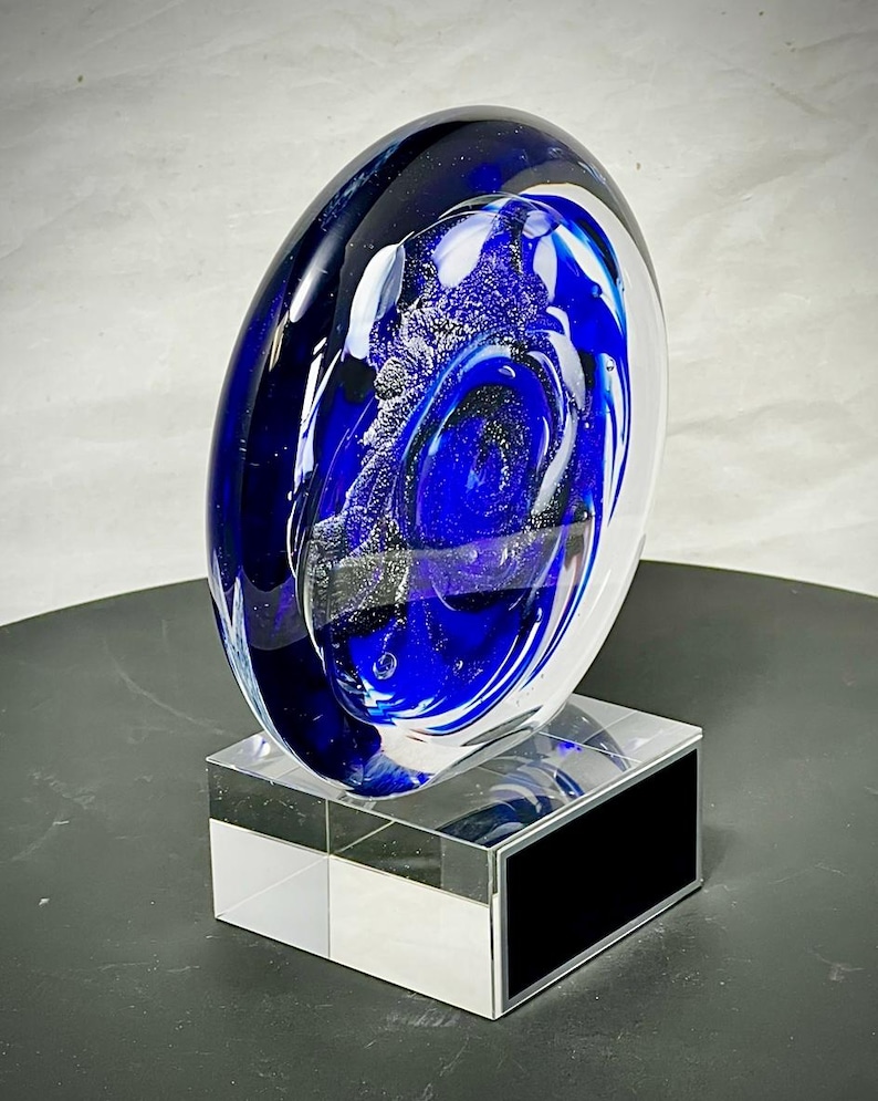 Space Disc Art Glass Award With Custom Engraving Plate - Hand Blown ...