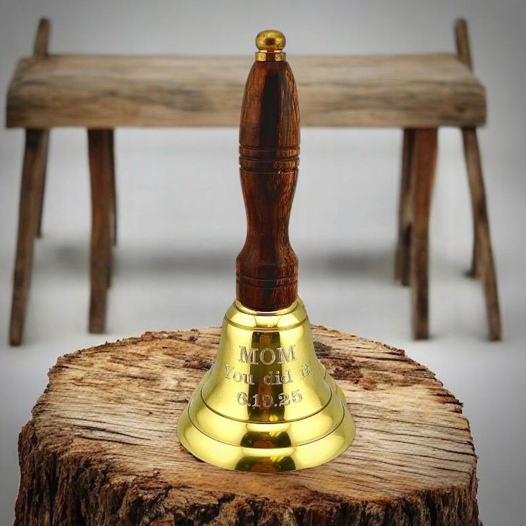 Engraved Solid Brass Handbell Wooden Handle - School Bell - Teacher ...