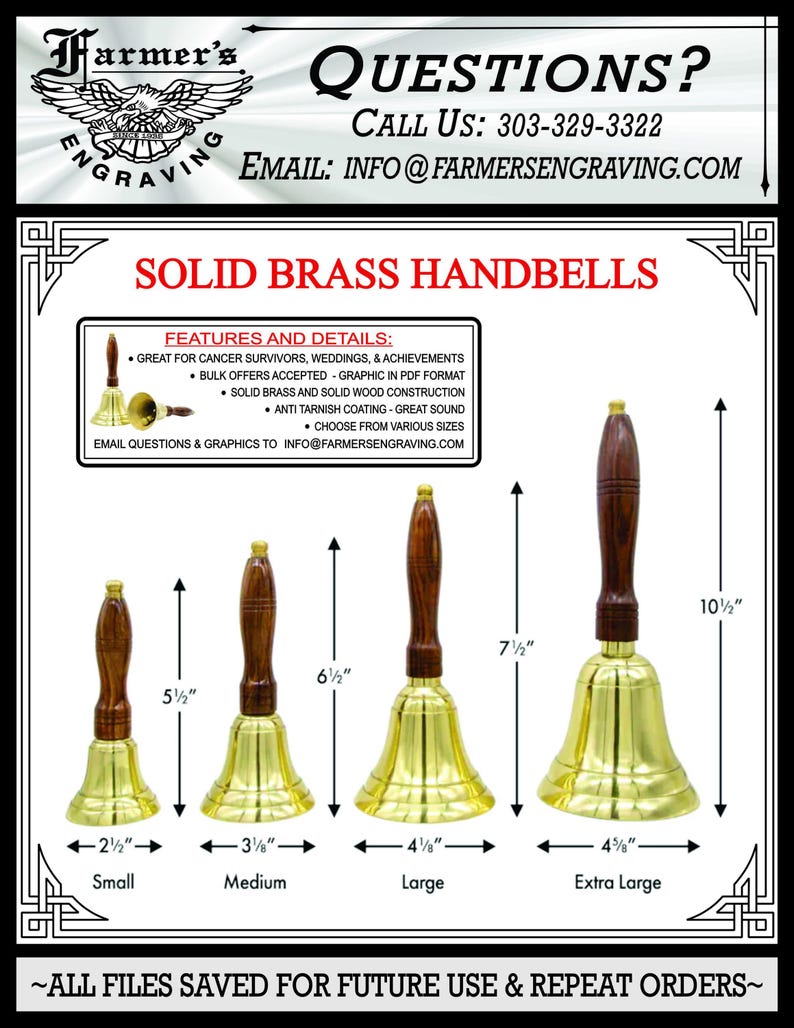 Engraved Brass Handbell Wooden Handle School Bell Teacher Gift Cancer ...