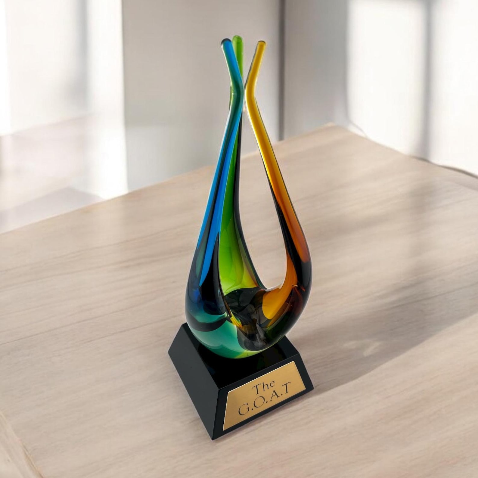 The Tripod Orange Blue Green Art Glass Corporate Award - Personalized ...