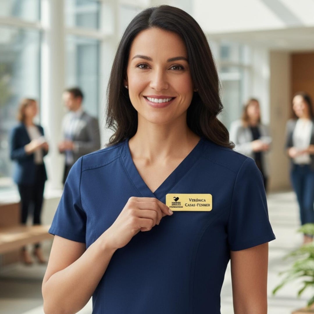 Engraved Gold Name Badge With Magnet Phenolic Label Composite QR Code ...