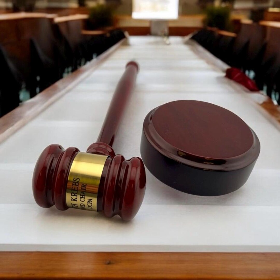 Rosewood Judges Gavel With Custom Engraved Brass Plate, 10” Rosewood ...