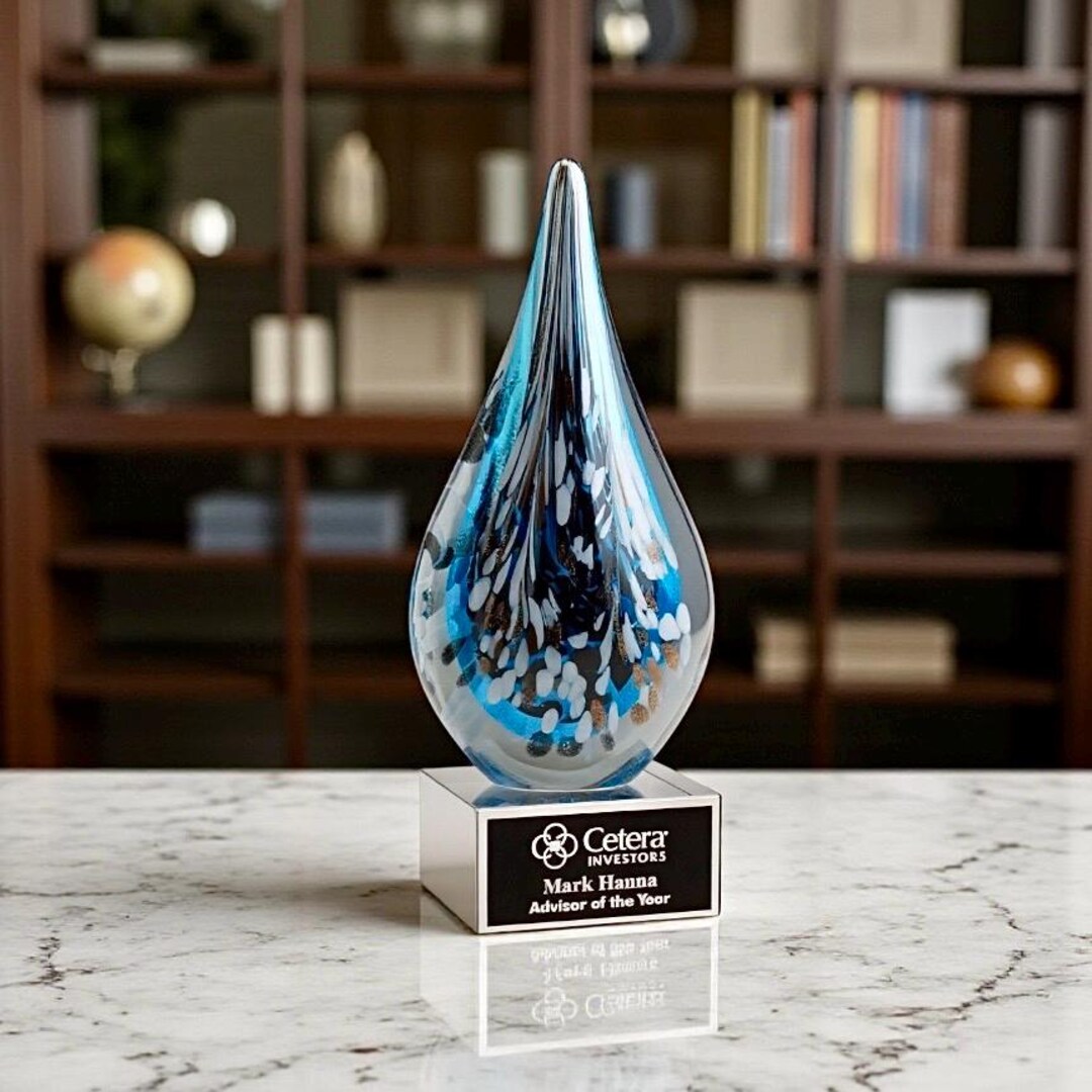 Blue Corporate Award Personalized Glass Retirement Gift Employee Gift ...