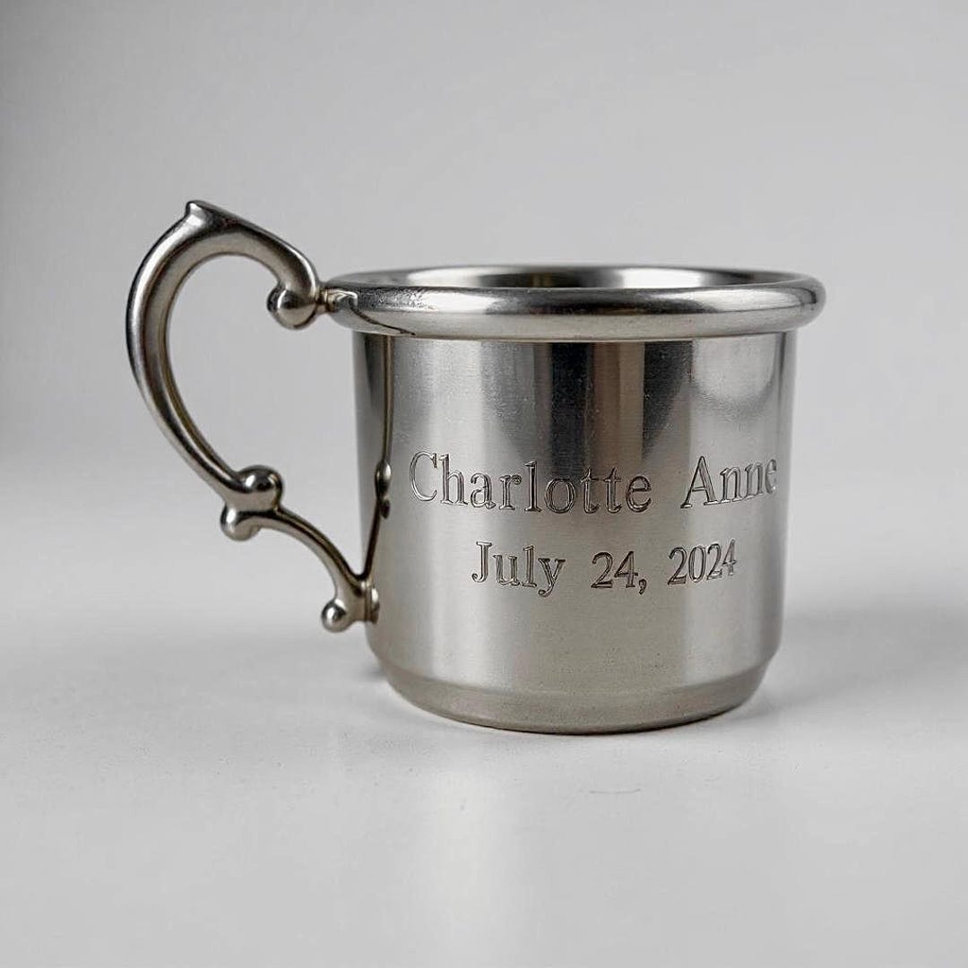 Silver Baby Cup, Shiny Silver Pewter, Baby’s First Birthday Cup ...