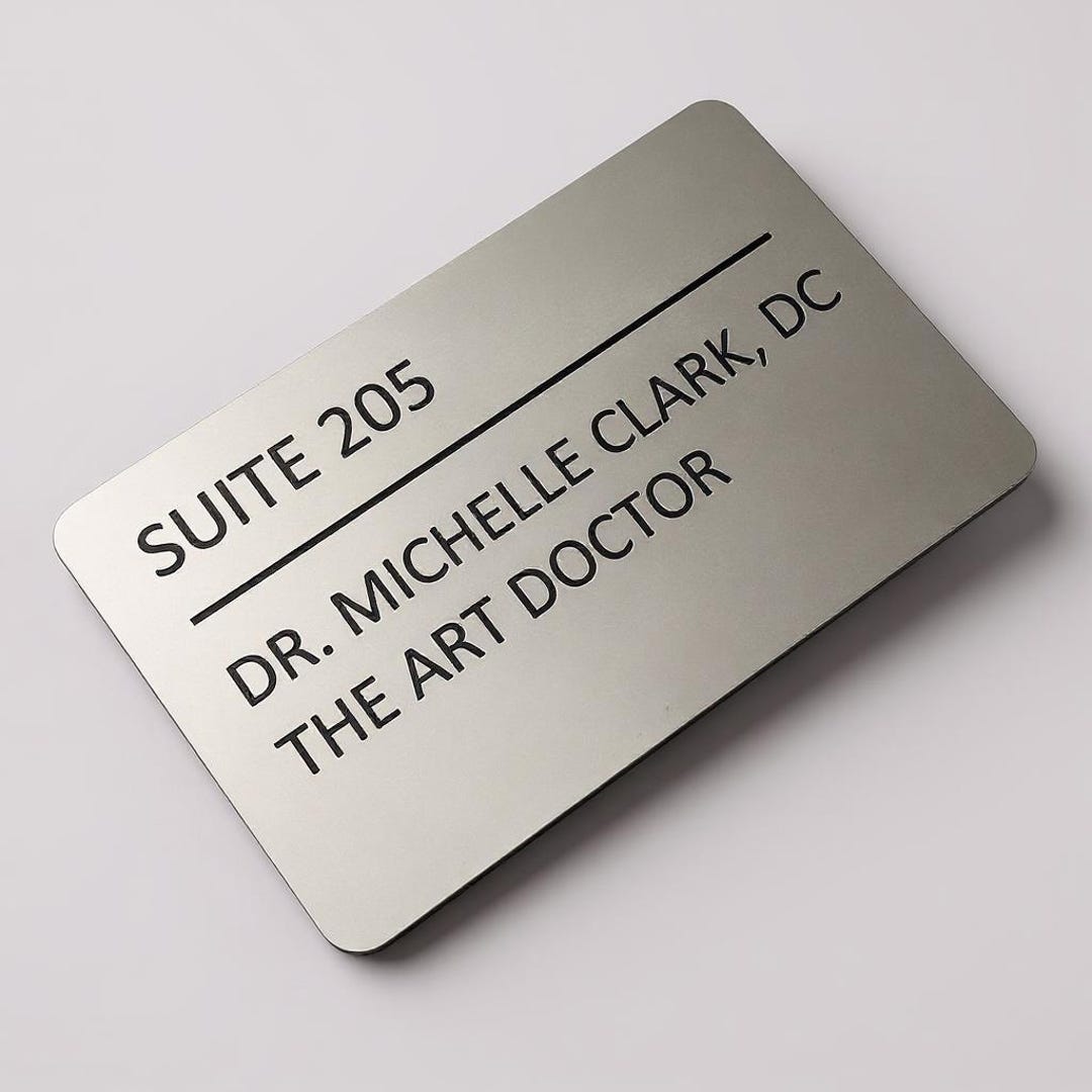 Corporate Office Signage Engraved Silver Plate With Black Text & Logo ...