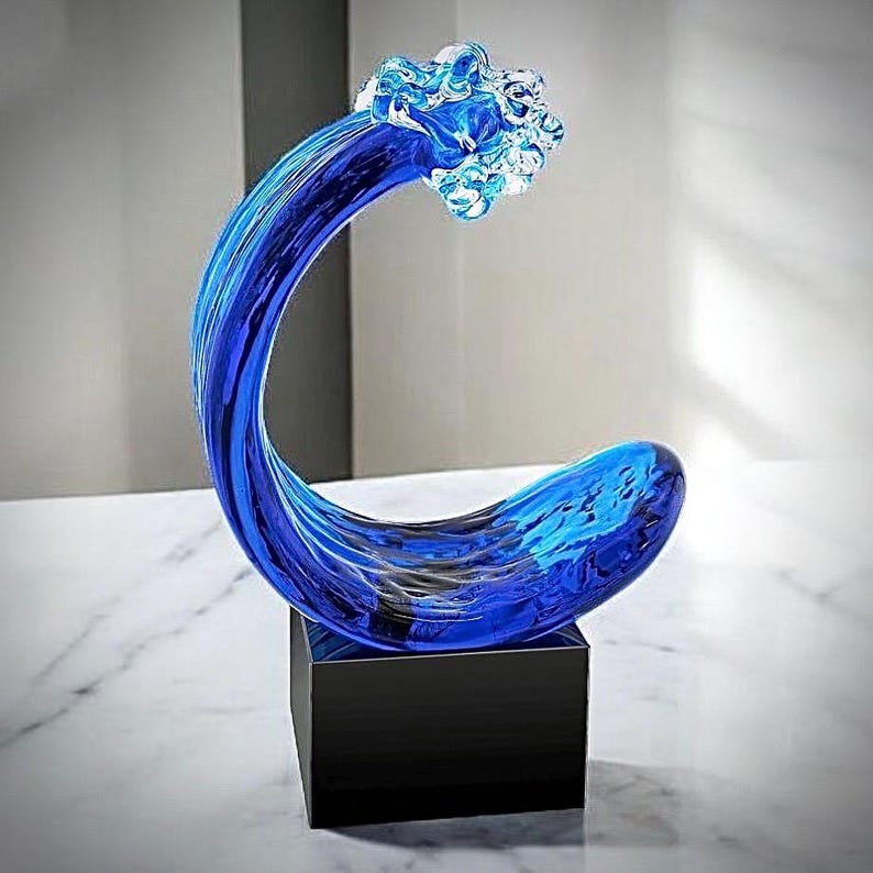 Aqua Wave Blue Art Glass Water Award, Personalized Artistic Hand Blown ...