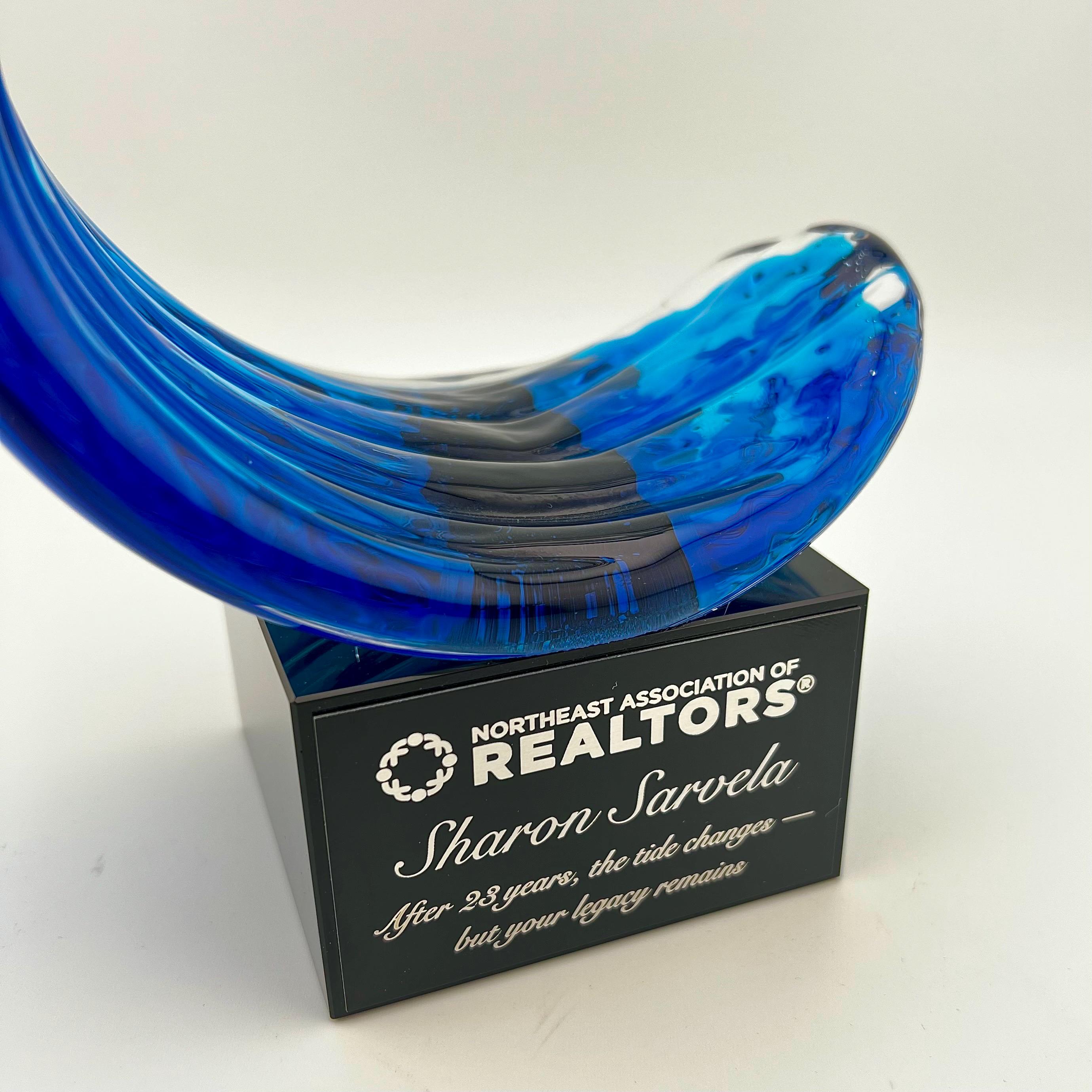 Aqua Wave Blue Art Glass Water Award, Personalized Artistic Hand Blown ...