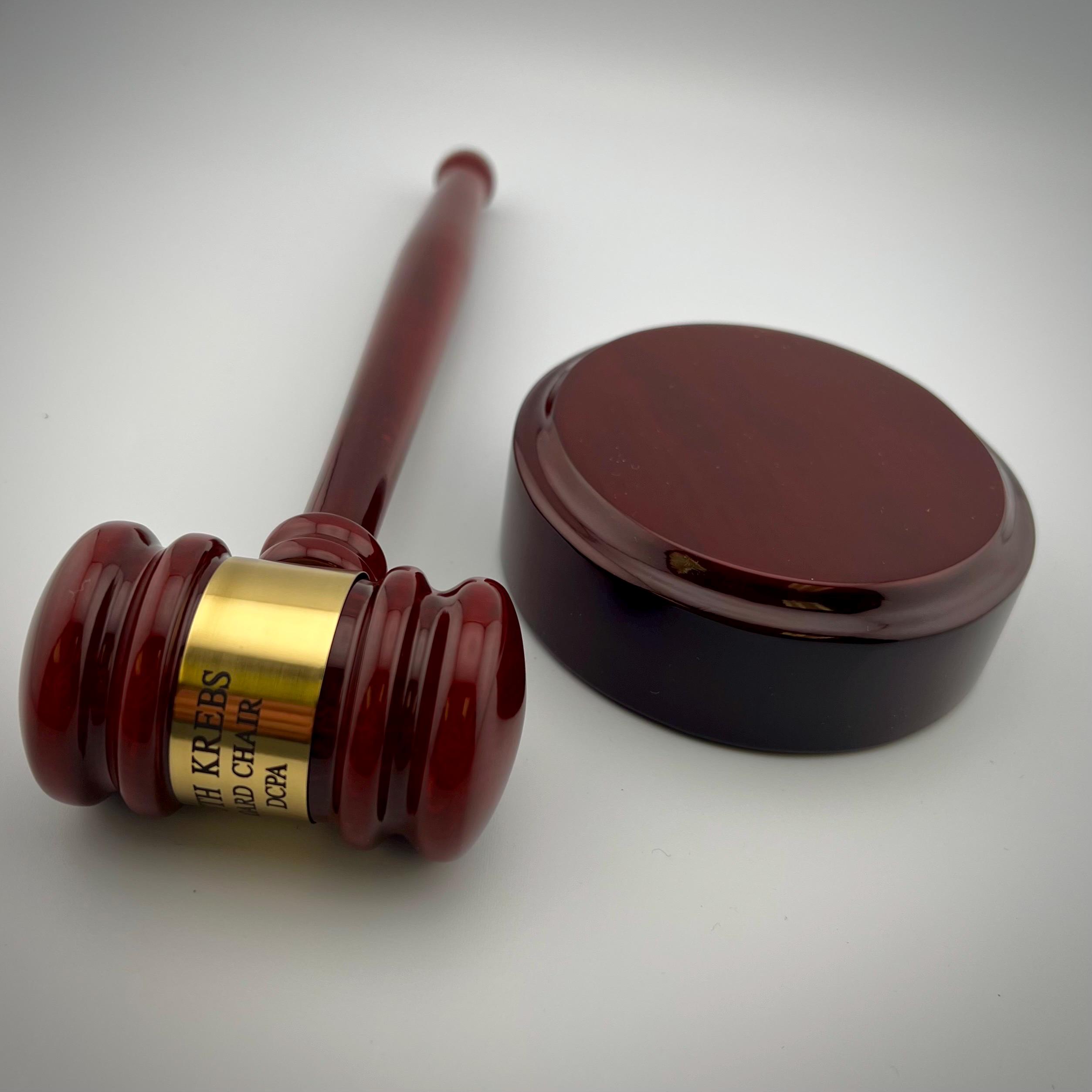 Rosewood Judges Gavel With Custom Engraved Brass Plate, Handheld Red ...