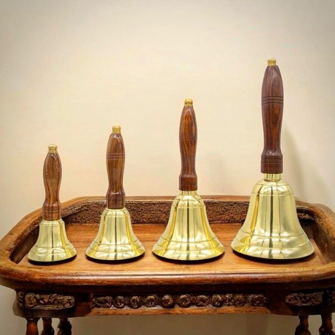Engraved Solid Brass Handbell Wooden Handle - School Bell - Teacher ...