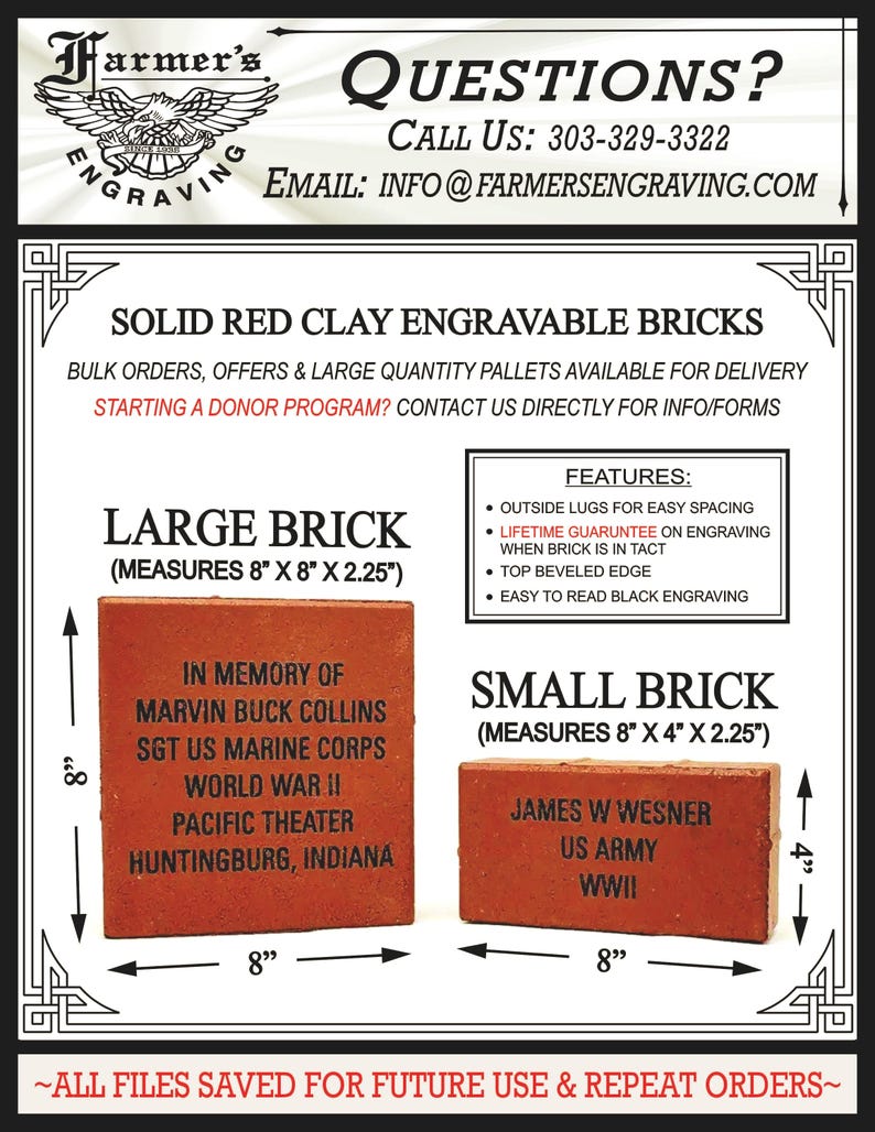 Engraved Red Brick Memorial Paver, Square Brick, Engraved Brick With ...