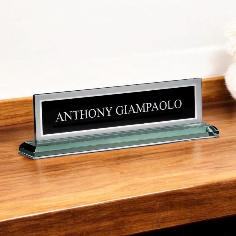 10” Jade Glass Desk Name Sign - Glass Name Plate - Desktop Name ...