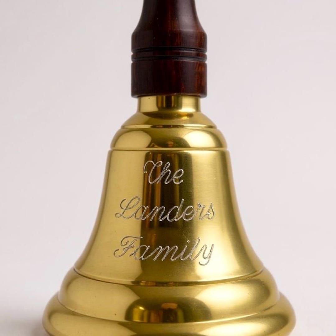 Engraved Brass Handbell Wooden Handle School Bell Teacher Gift Cancer ...