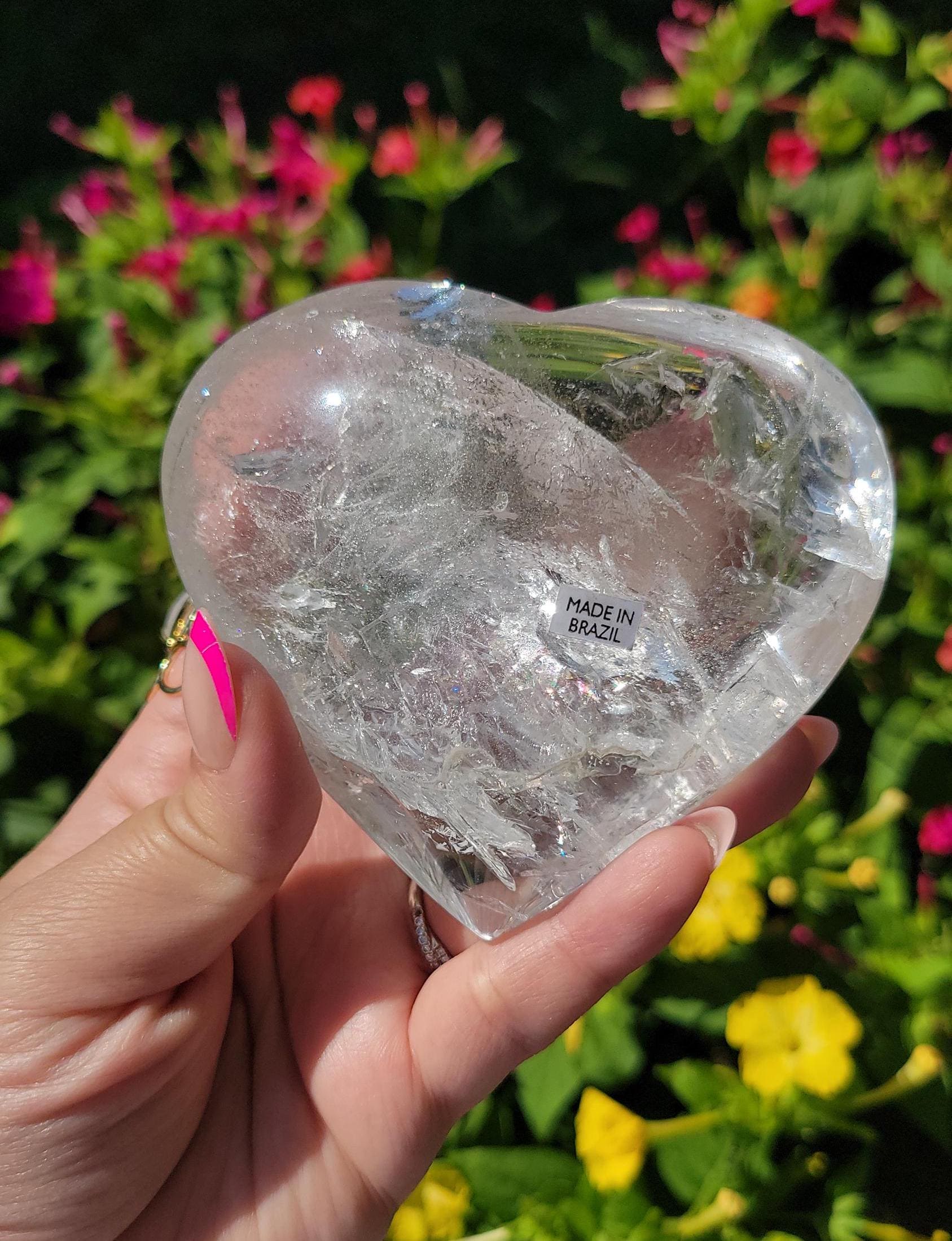 Extra Large Clear Quartz Heart With Beautiful Rainbows and Inclusions ...