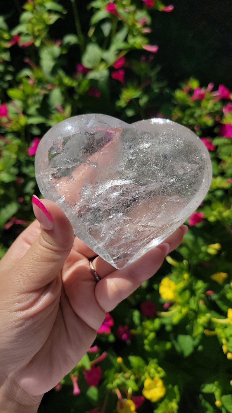 Extra Large Clear Quartz Heart With Beautiful Rainbows and Inclusions ...