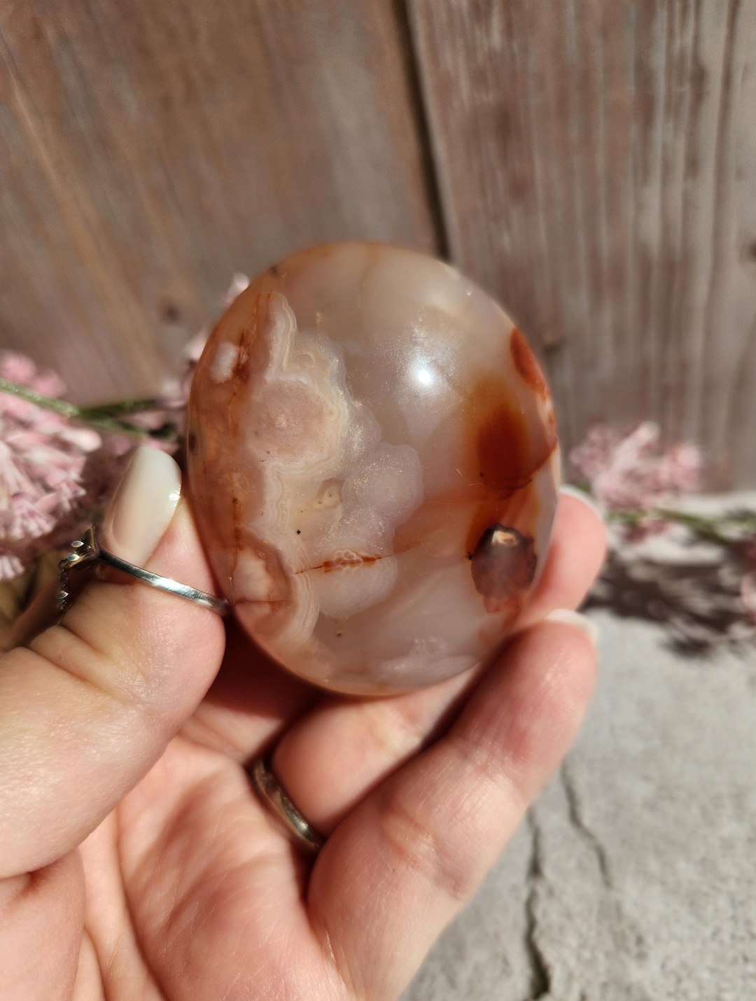 Amazing Natural Rare Carnelian Flower Agate Palm Stone With Pink ...