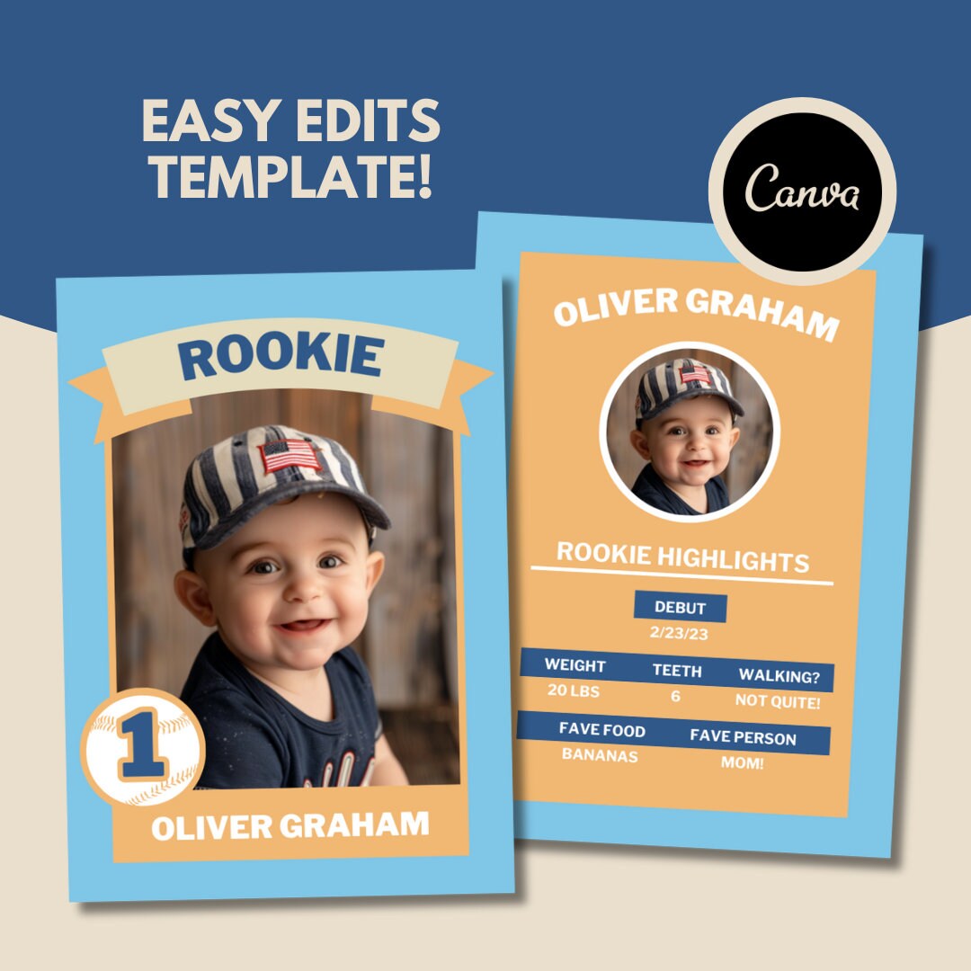 Baby Sports Card Canva Template, Trading Card, First Birthday, One Year ...