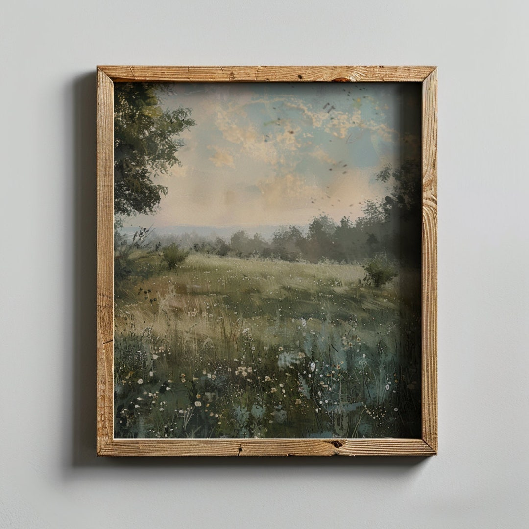 Sunset Over Wildflower Meadow Digital Print, Countryside Landscape ...