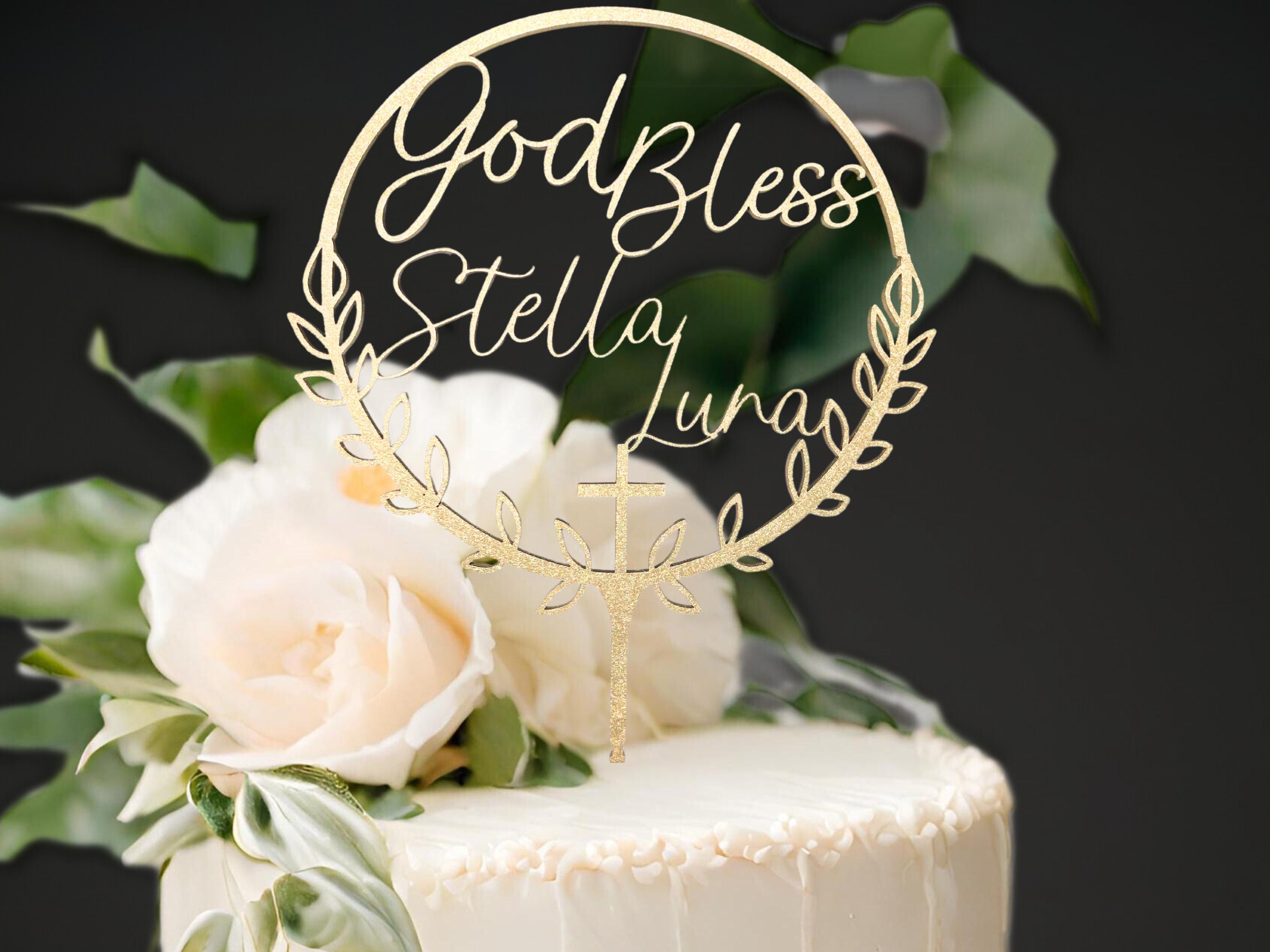 Personalized First Holy Communion Cake Topper God Bless Cake Topper for ...