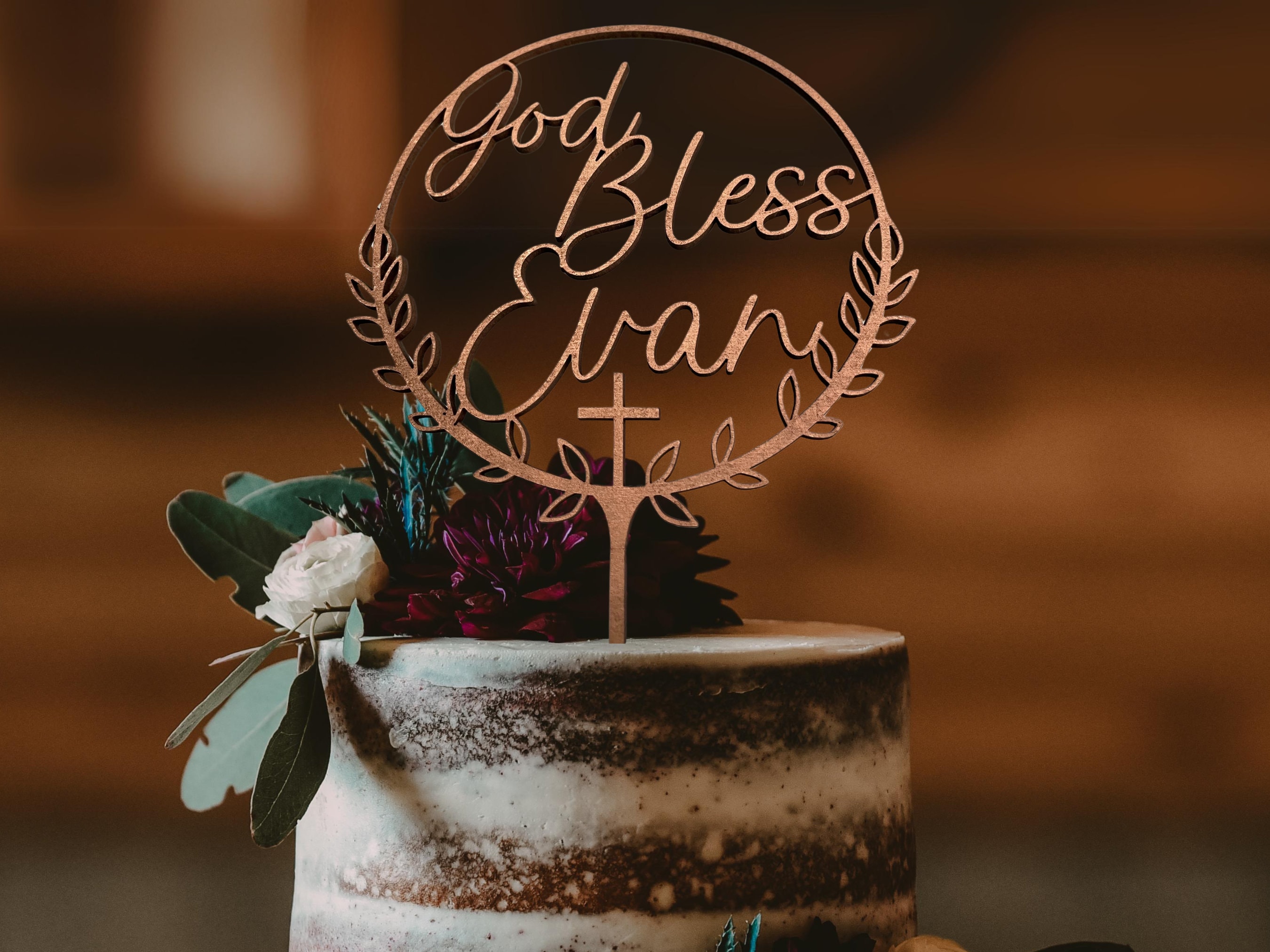 Custom Baptism Cake Topper Personalized God Bless Cake Topper Cross ...