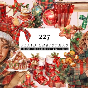 Plaid Christmas Clipart Bundle, Traditional Christmas Png Downloadable ...