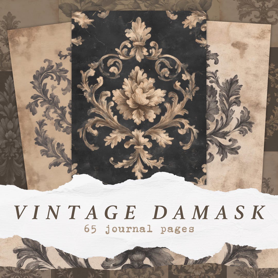 Vintage Damask Journal Pages, Baroque Digital Backgrounds, Antique ...