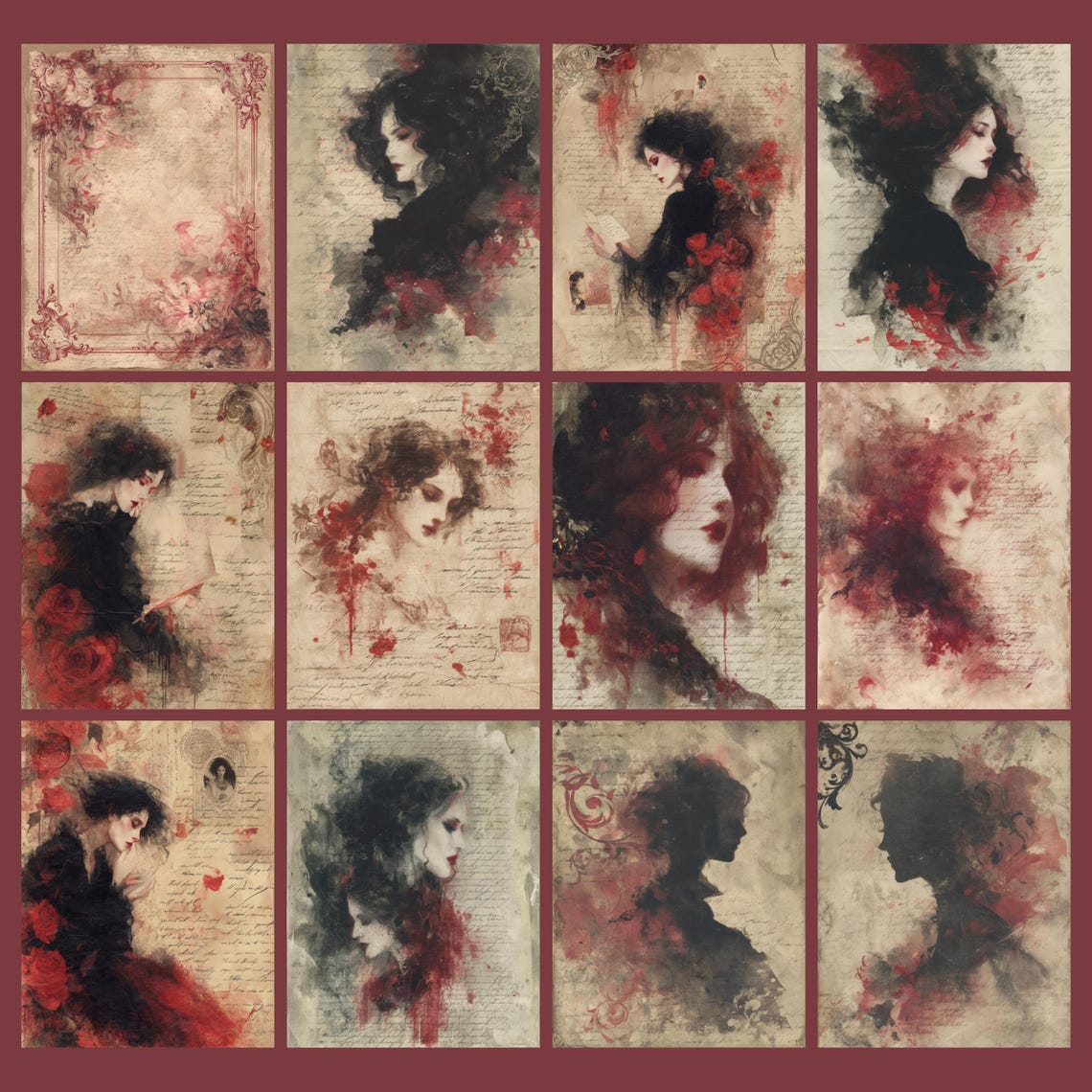 Gothic Vampire Junk Journal Pages, Vampire Printable Paper, Dark ...