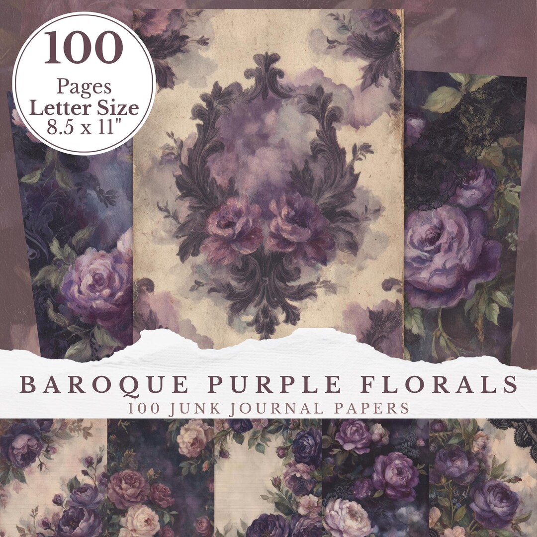 Baroque Botanical Digital Paper Purple Floral Papers, Pretty ...