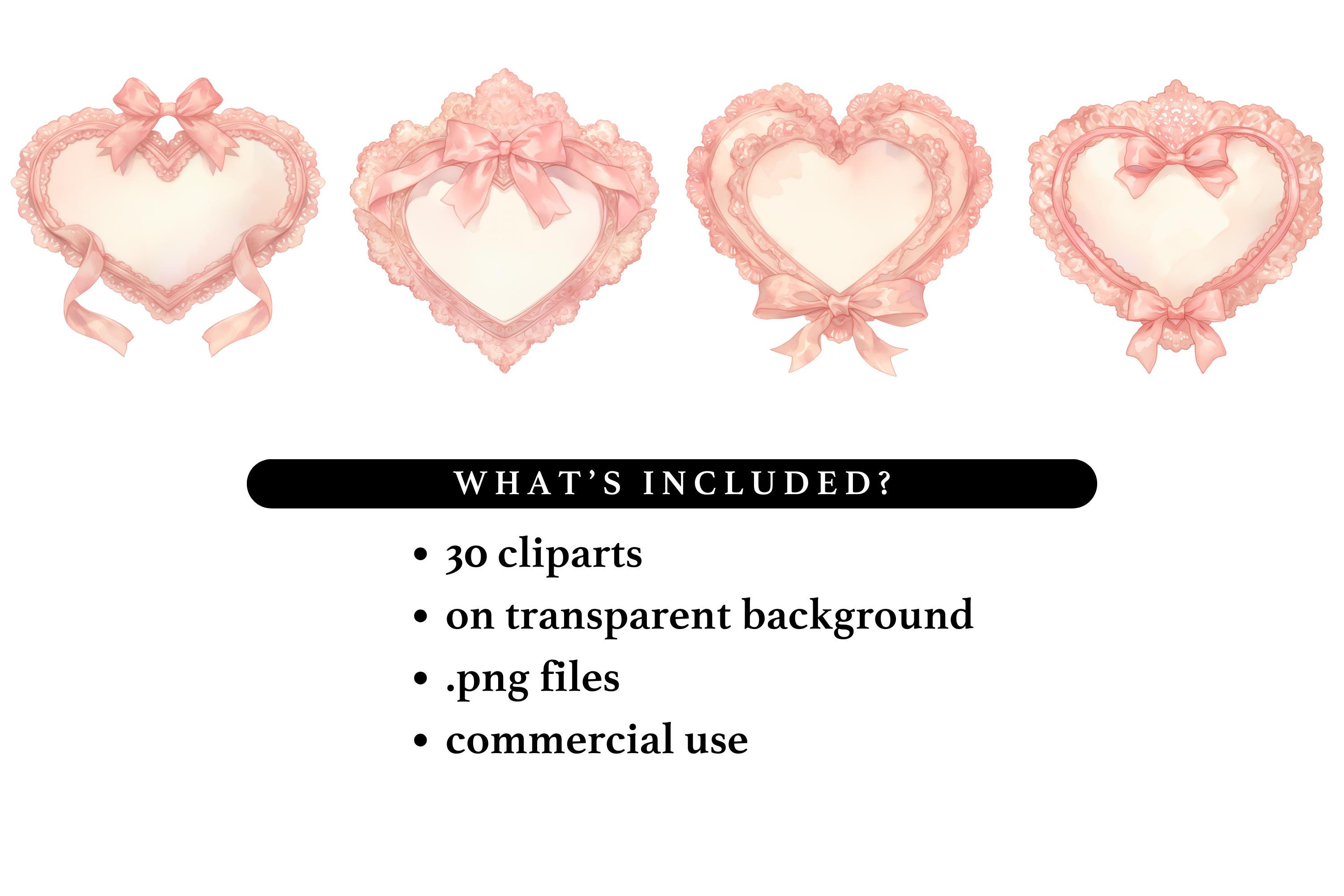 Pink Coquette Heart Frame Clipart Set, Romantic Bow Border Frames, Lace ...