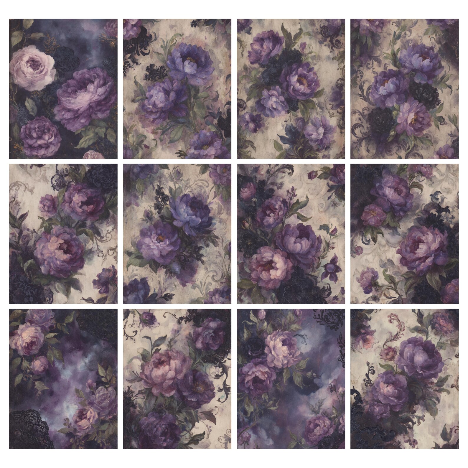 Baroque Botanical Digital Paper Purple Floral Papers, Pretty ...