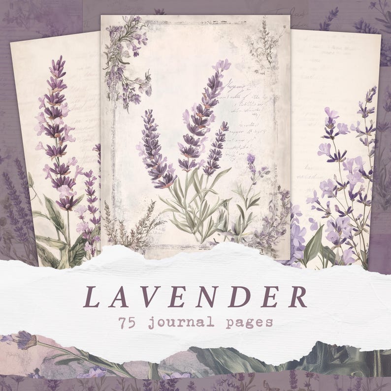 Printable Lavender Junk Journal Pages, Vintage Botanical Floral Paper ...
