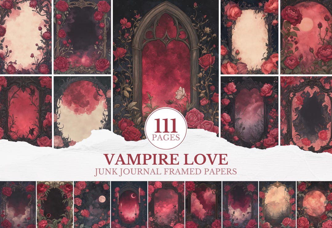 Vampire Love Framed Papers, Gothic Romance Junk Journal Pages, Vampire ...