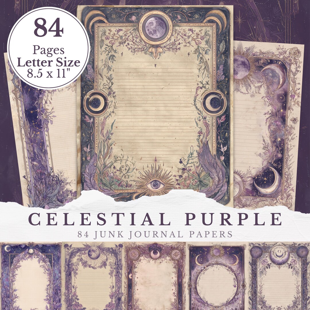 Purple Celestial Writing Paper Background, Printable Grimoire Blank ...
