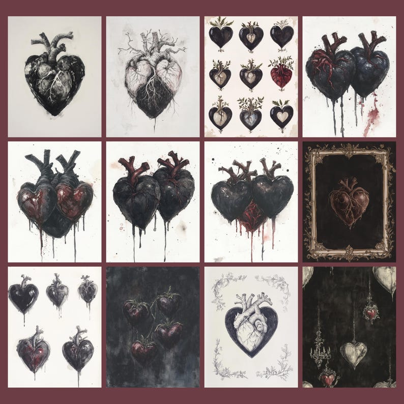 Dark Gothic Heart Journal Pages, Anatomical Digital Paper, Romantic ...